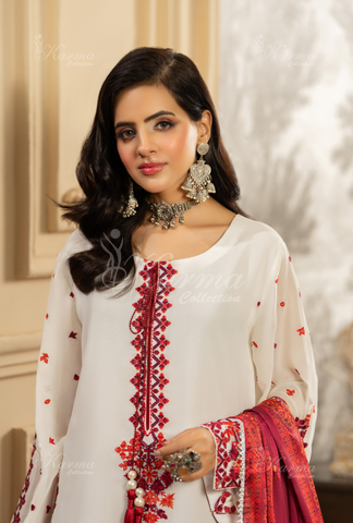 Crimson Red Luxury Dress Pakistan – Georgetta & Silk Dupatta ...